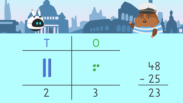Using Base 10 Blocks to Subtract 2 Digit Numbers